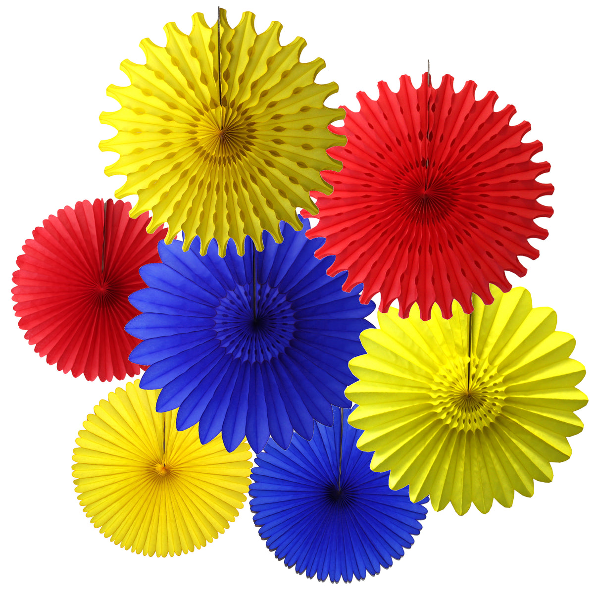 Red, Yellow, & Blue Tissue Paper Fans - Made in the USA – Devra Party Art