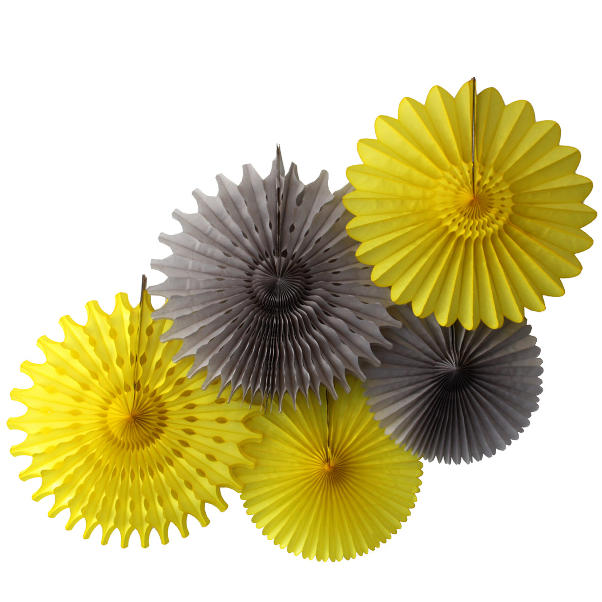 Yellow & Gray Tissue Paper Fans - Made in the USA – Devra Party Art